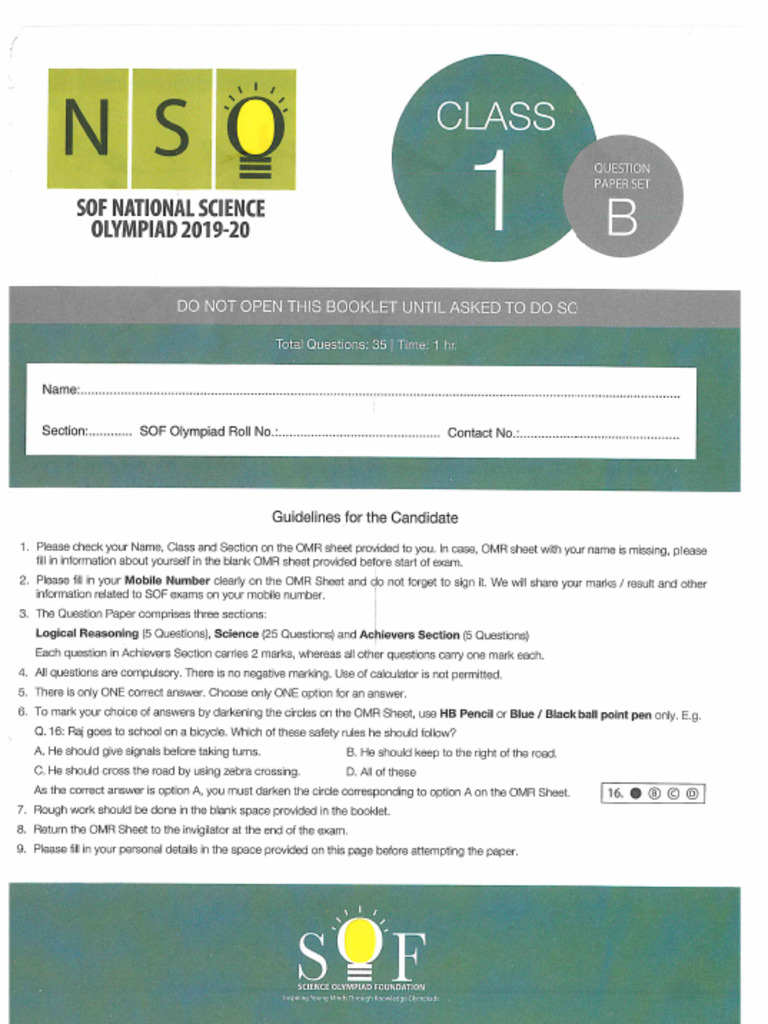 NSO - Class 1 - 2019-20 | PDF