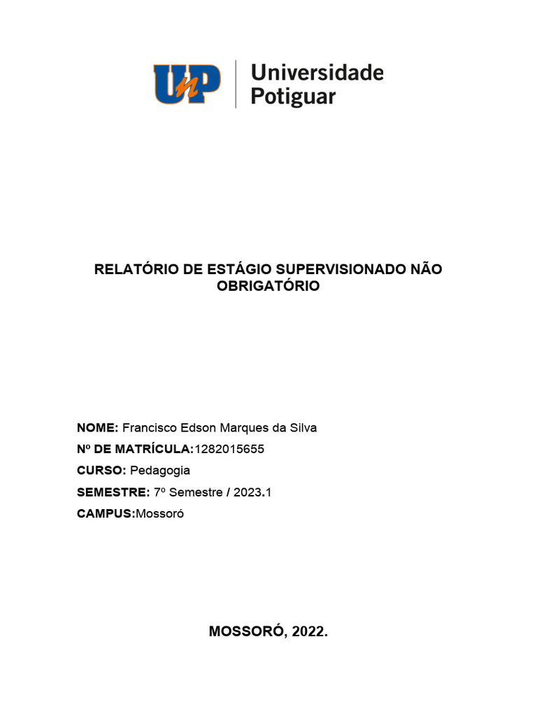 Relatório de Estágio - UnP | PDF | Pedagogia | Lição