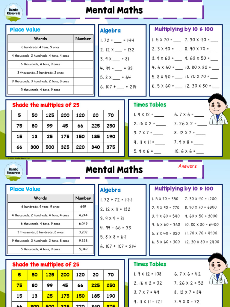 Grade 5 Mental Maths Worksheet 3 | PDF | Mathematics