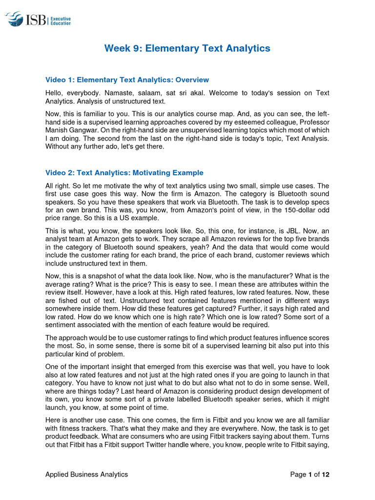 ISB - BA - W9 - Video Transcripts | PDF | Computing