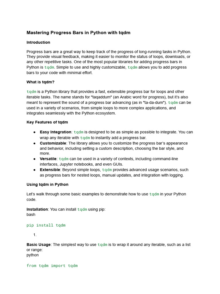 Mastering Progress Bars In Python With Tqdm Pdf Python Programming