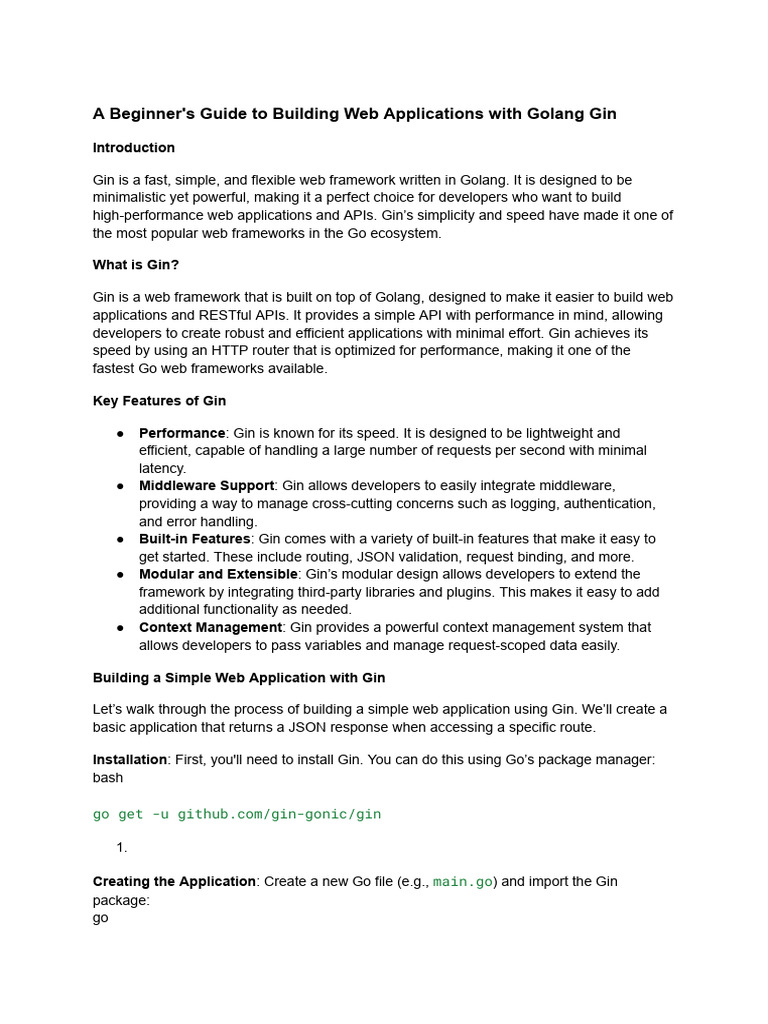 A Beginners Guide To Building Web Applications With Golang Gin Pdf Json Information