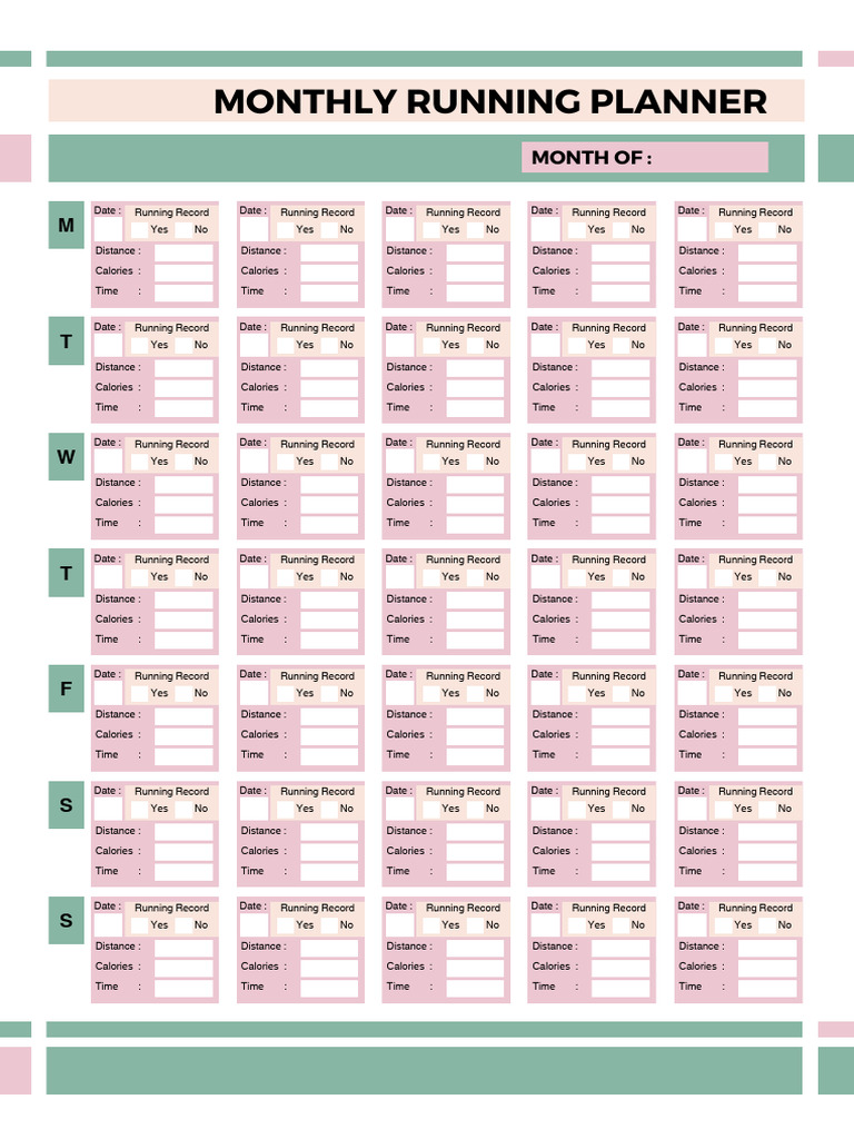 Green Simple Geometric Monthly Running Planner | PDF