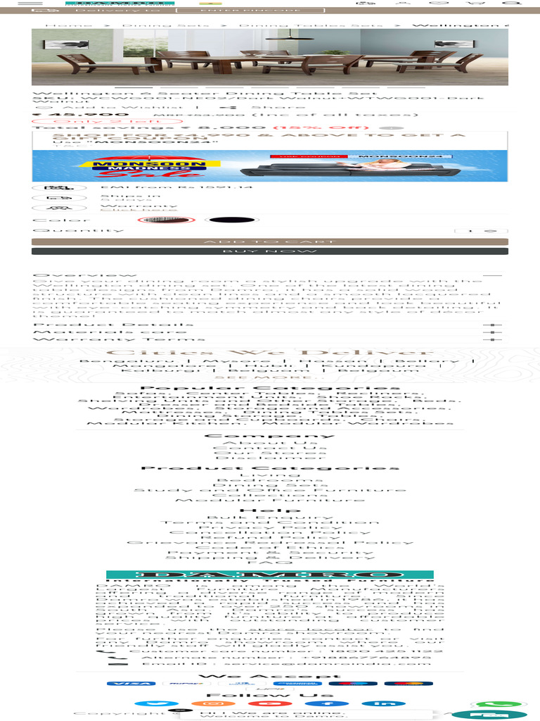 Wellington 6 Seater Dining Table Set Damro | PDF | Furniture | Interior ...