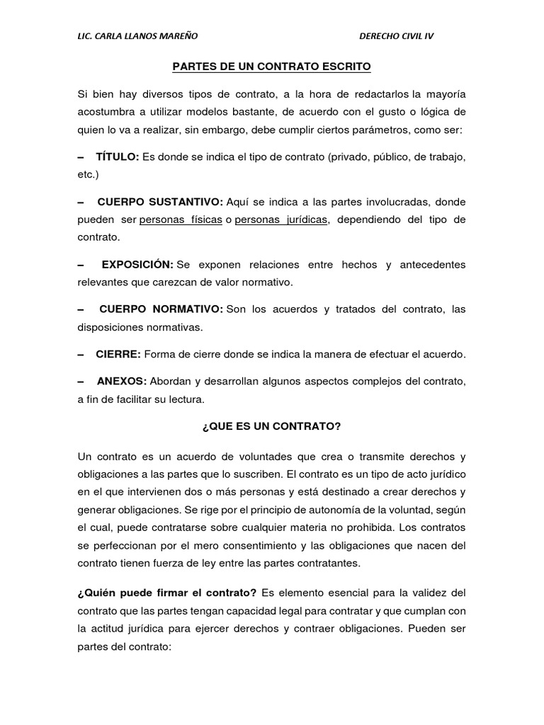 Partes de Un Contrato Escrito | PDF | Derecho empresarial | Derecho privado