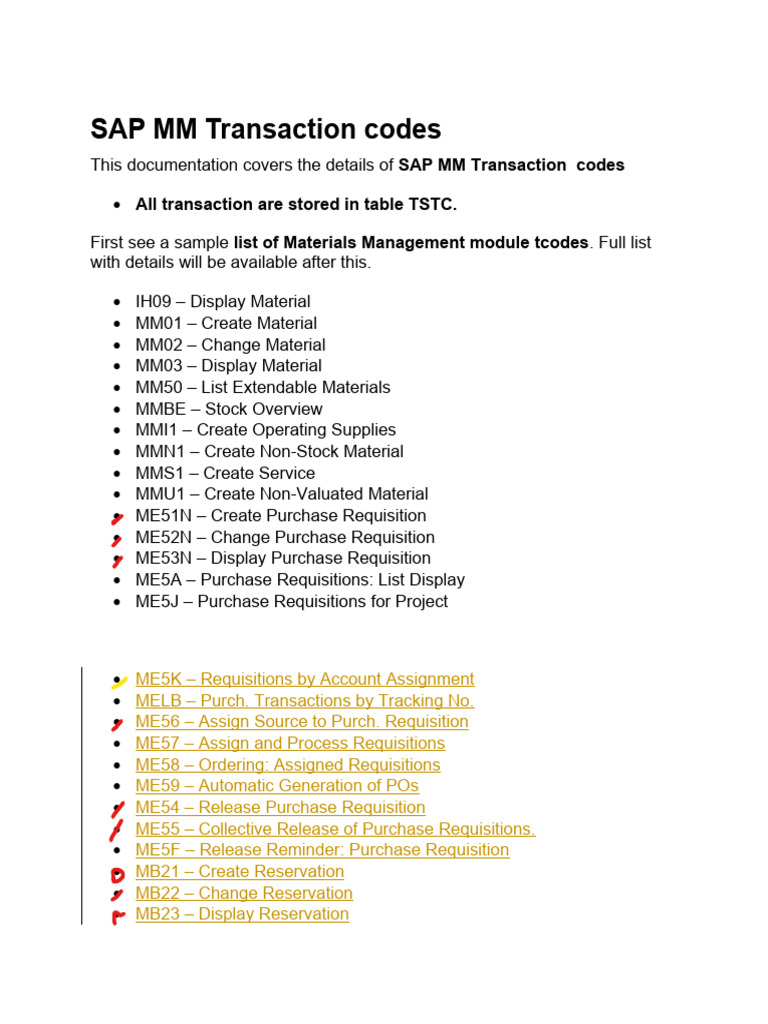 SAP-MM-transaction codes | PDF