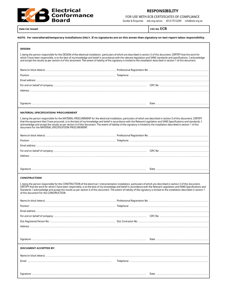 ECB Certificate of Compliance Responsibility | PDF
