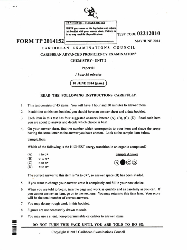 Cape Chemistry U2 P1 May-June 2014 With Answers | PDF