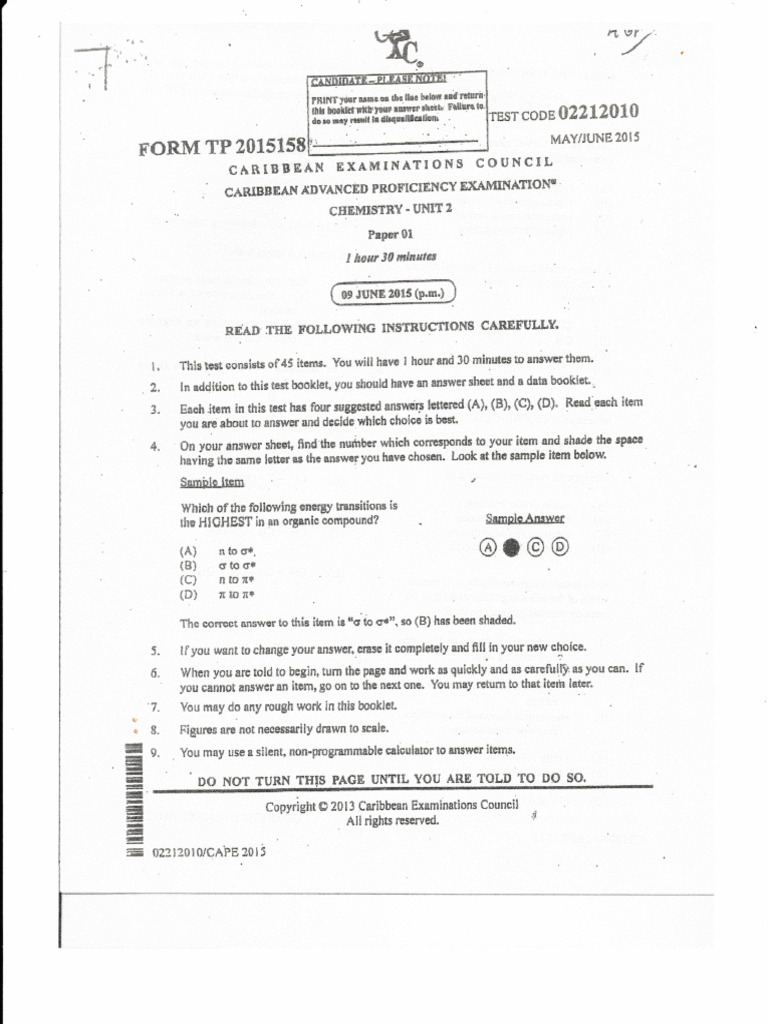 Cape Chemistry U2 P1 May-June 2015 With Answers | PDF