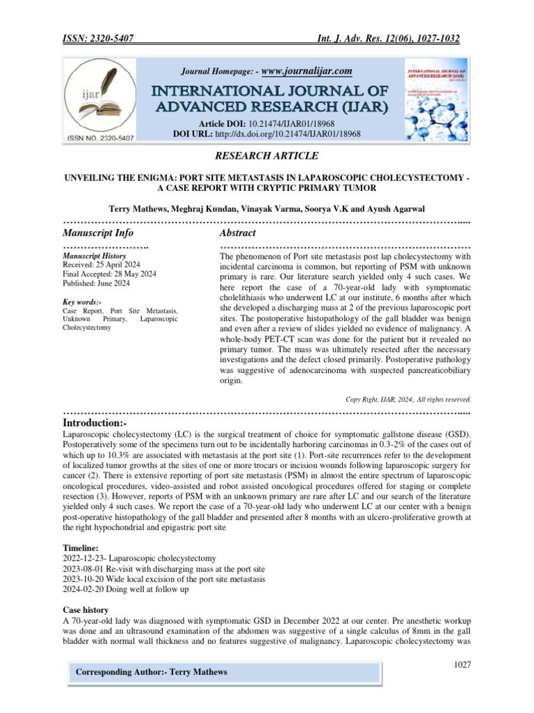 Port Site Metastasis After Laparoscopy | PDF | Metastasis | Gallbladder