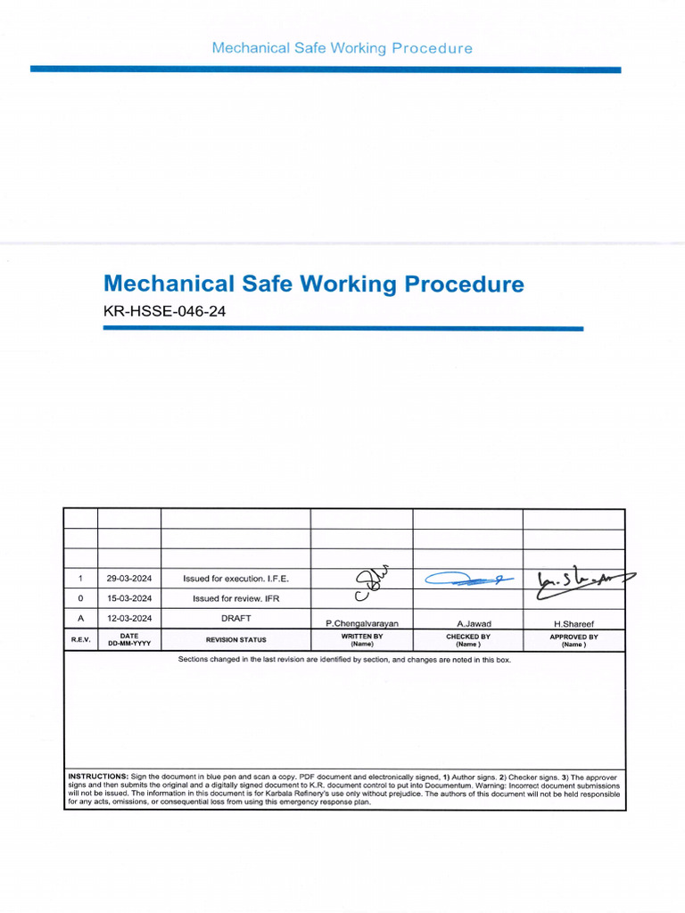 Mechanical Safe Working Procedure | PDF | Valve | Pump