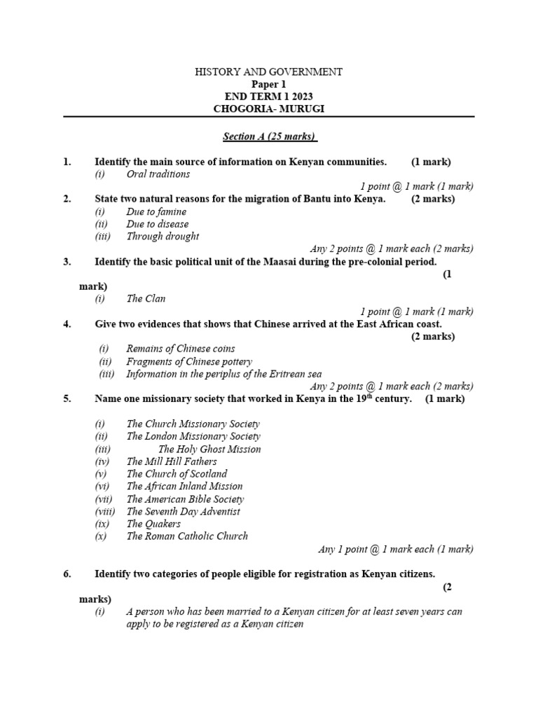 History Pp1 Ms | PDF | Kenya | Elections