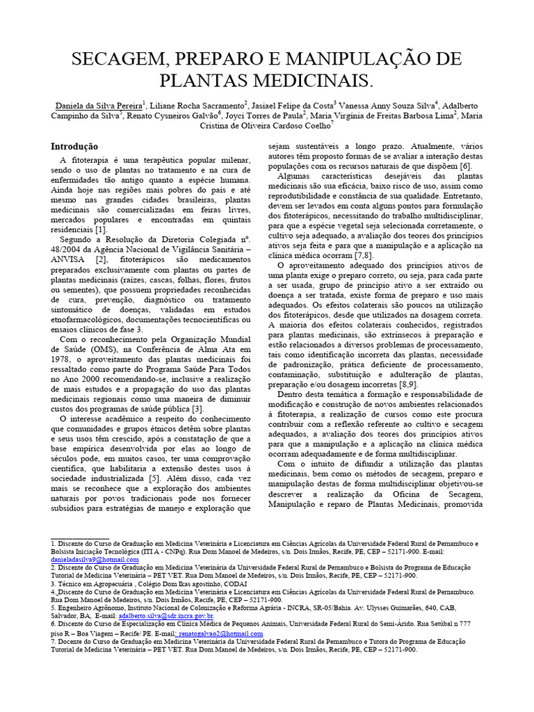 Secagem Preparo e Manipulacao de Plantas Medicinais | PDF | Medicina Veterinária | Remédio