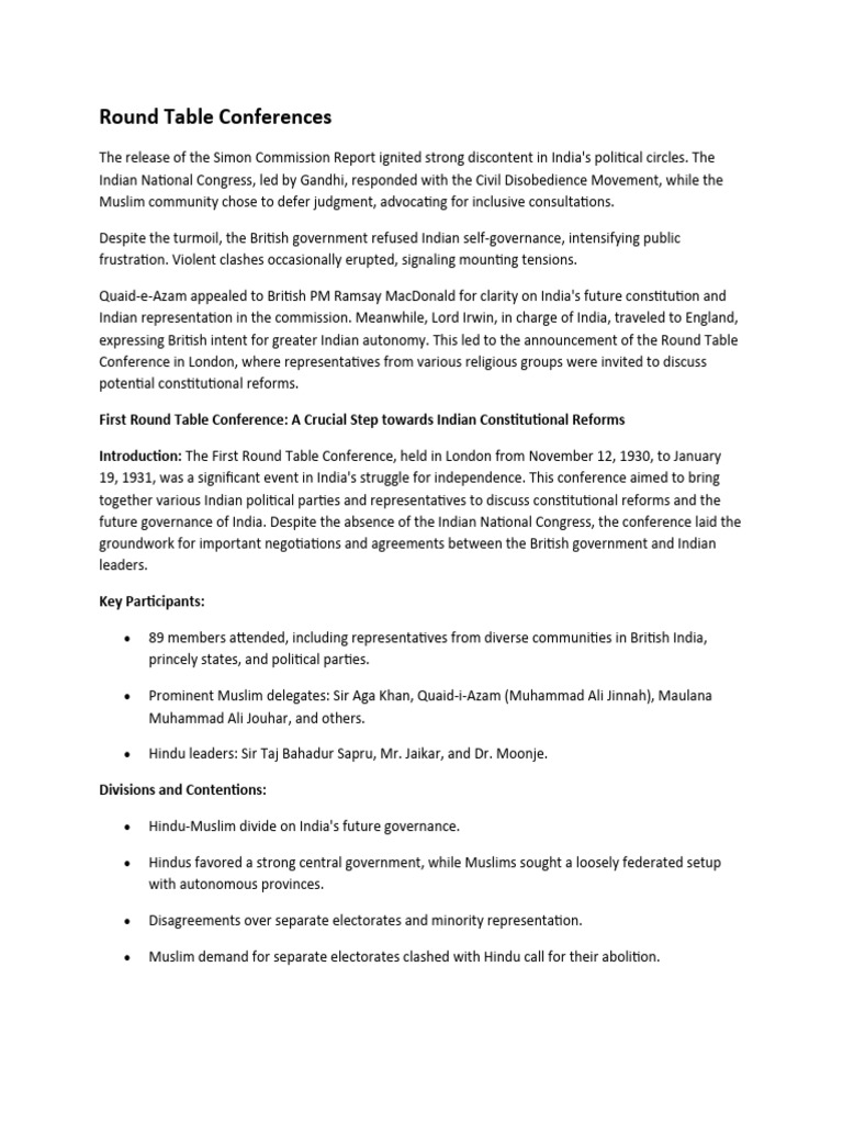 Overview of India's Round Table Conferences | PDF | Muhammad Ali Jinnah ...