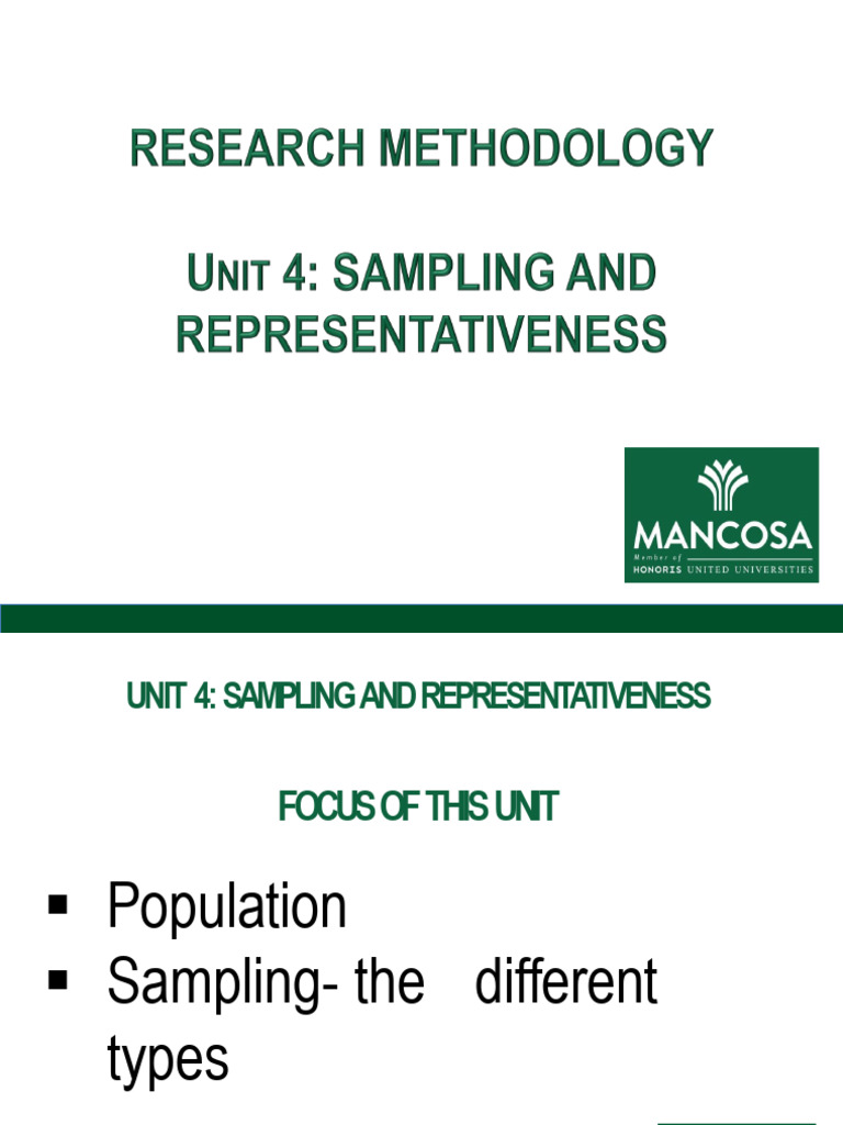 Unit 4 - Sampling and Representativeness 1 | PDF | Sampling (Statistics ...