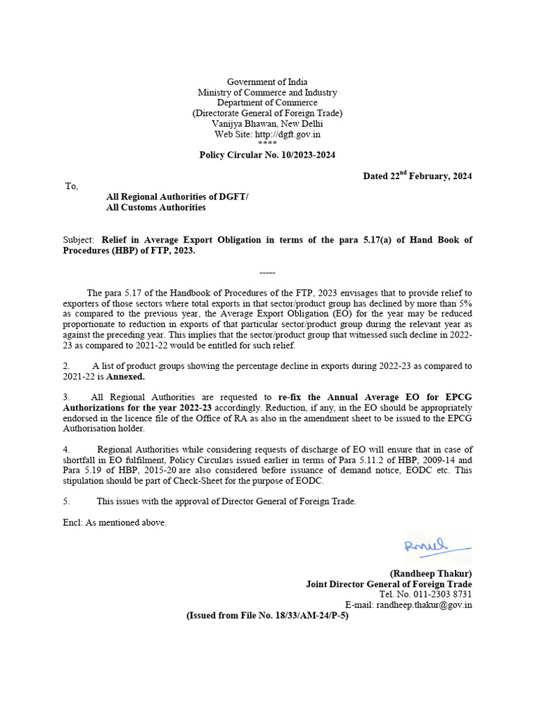 Policy Circular No. 10 Dated 22.02.2024 4 | PDF | Yarn | Textiles