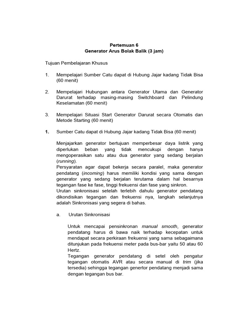 Materi Ajar Sistem Kelistrikan Kapal Dp-III Teknika Pertemuan 6 | PDF