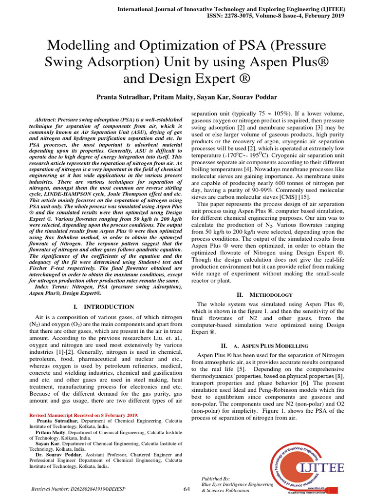Modelling and Optimization of PSA (Pressure Swing Adsorption) Unit by ...
