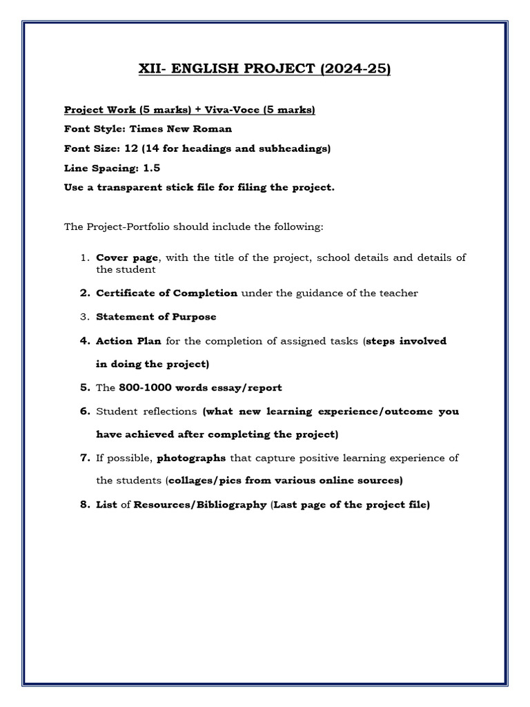 English Project Guidelines 2024-25 | PDF