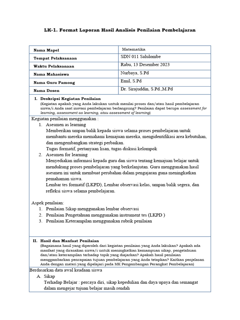 Format Hasil Asesmen Pembelajaran Pdf