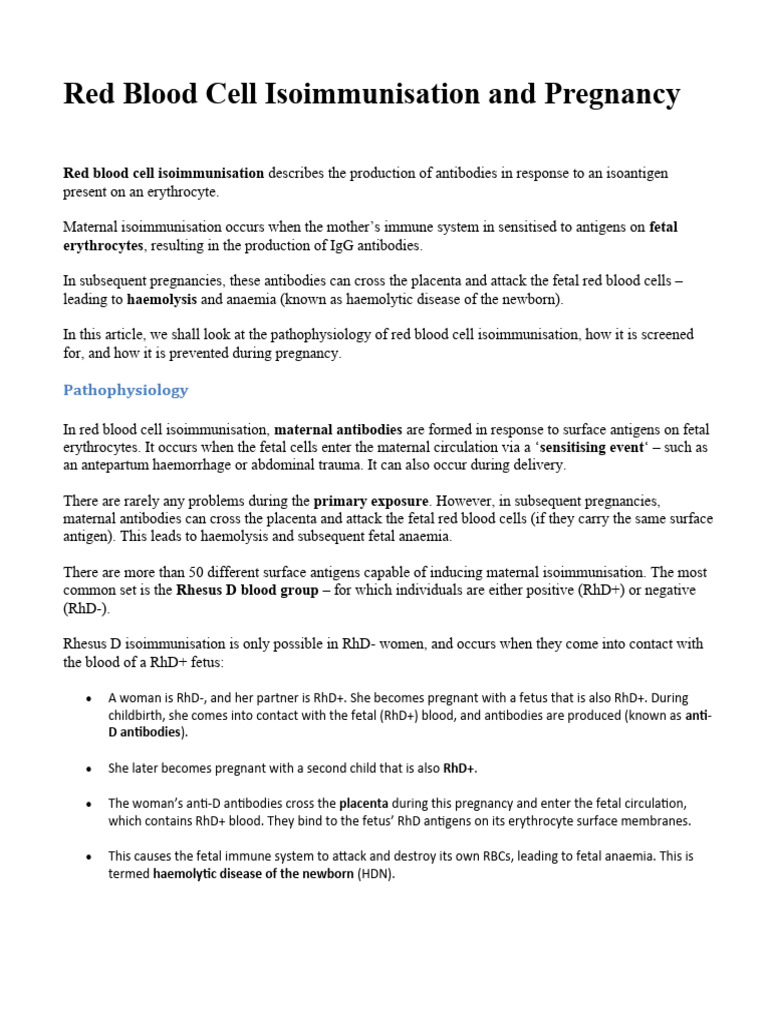 Red Blood Cell Isoimmunisation and Pregnancy | PDF | Blood Type | Antibody