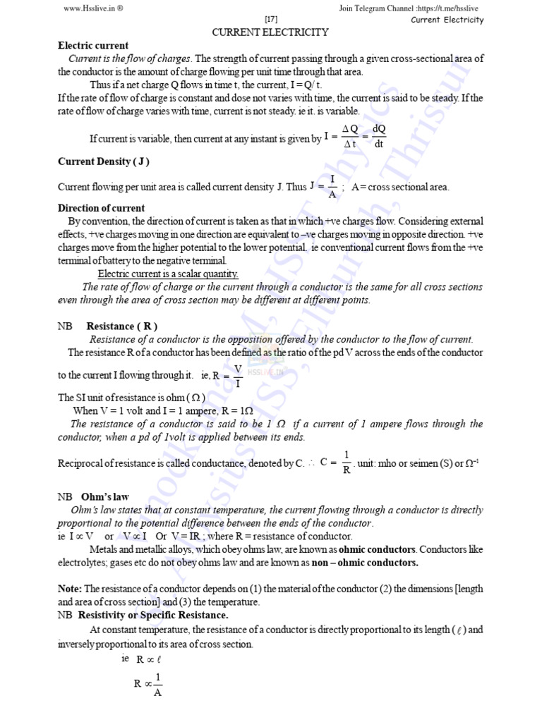 Hsslive-xii-physics-2. Current Electricity | PDF | Electrical Resistivity And Conductivity ...