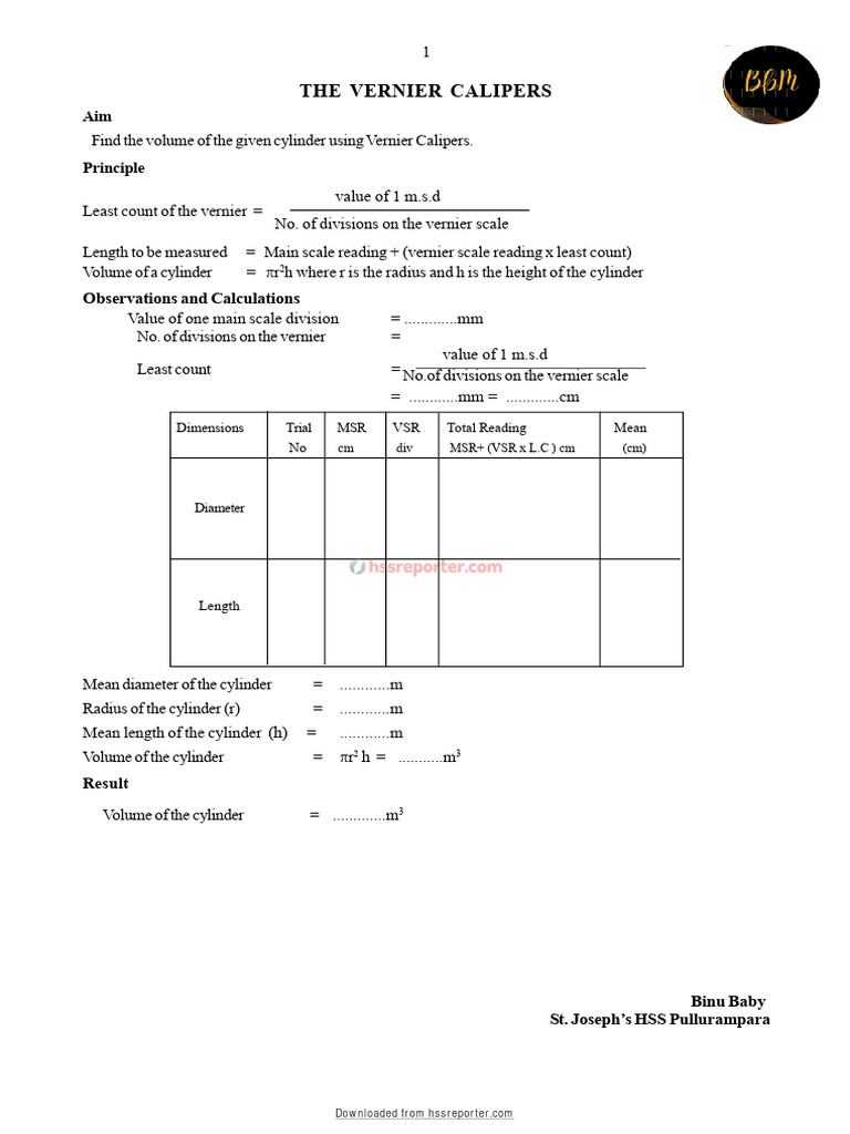 Volume Measurement Using Vernier Calipers | PDF | Electrical Resistance ...