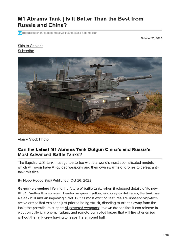 M1 Abrams Tank Is It Better Than The Best From Russia and China | PDF | Tanks | Armoured ...