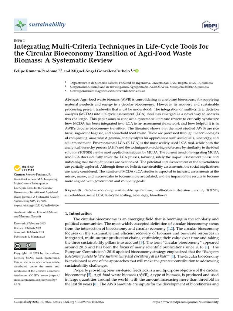 Integrating Multi-Criteria Techniques in Life-Cycle Tools For The Circular Bioeconomy Transition ...