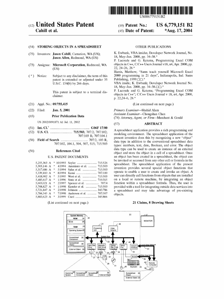 Spreadsheet Object Storage Patent | PDF | Spreadsheet | Computer Network