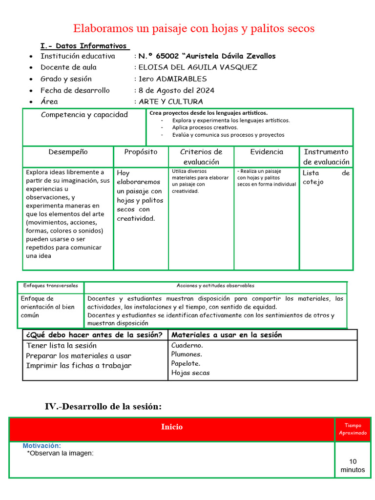 Elaboramos Un Paisaje Con Hojas y Palitos Secos | PDF | Evaluación ...