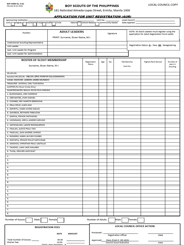 Aur For Unit Registration 1 | PDF | Scouting And Guiding | Outdoor ...