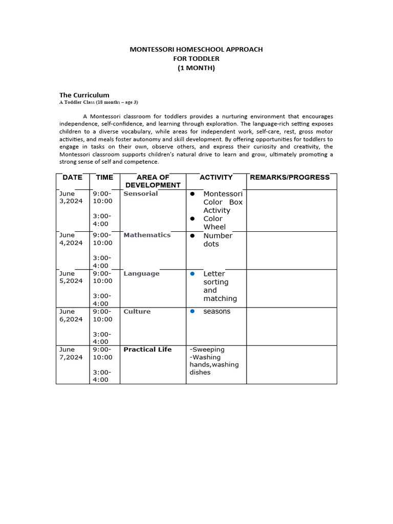 Montessori Homeschool Curriculum for Toddlers | PDF | Social Science ...
