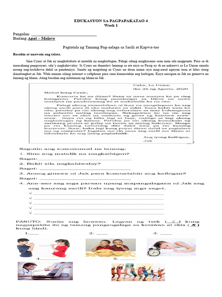 ESP Activity-Sheets W1 | PDF