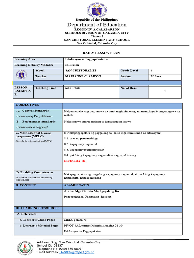 EsP.4 Week7 Day 1 3 | PDF
