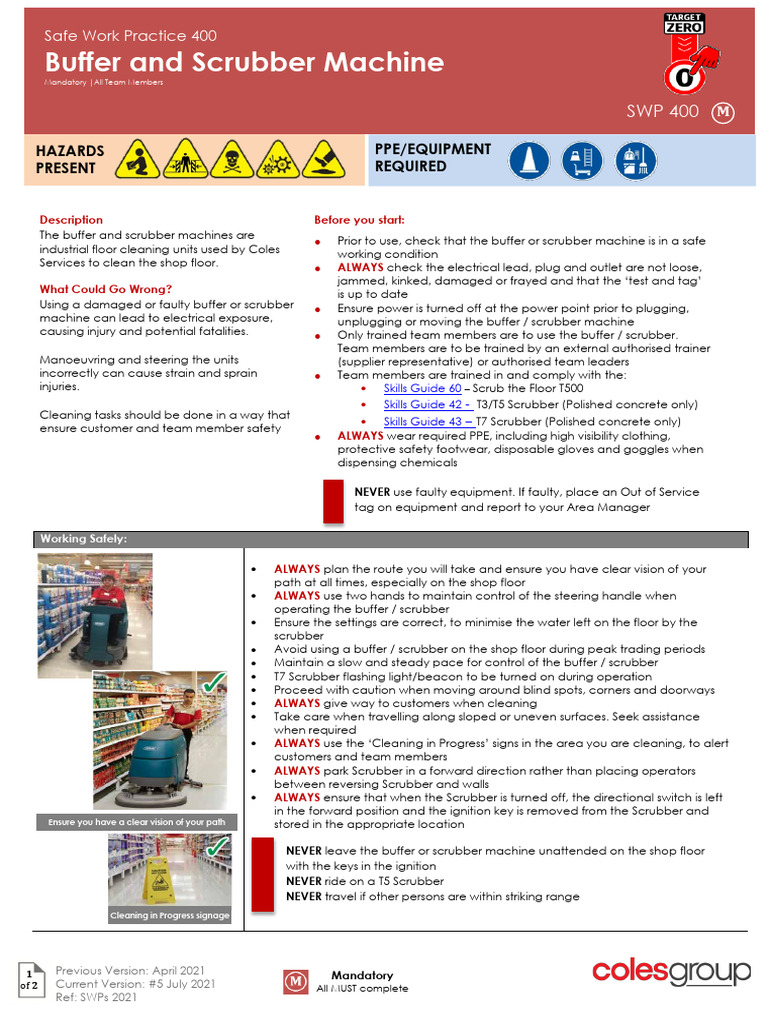 SWP400 Buffer Scrubber Machine | PDF | Personal Protective Equipment ...