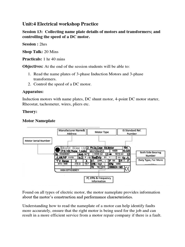 3-Phase Induction Motor Nameplate Guide | PDF | Electric Motor ...