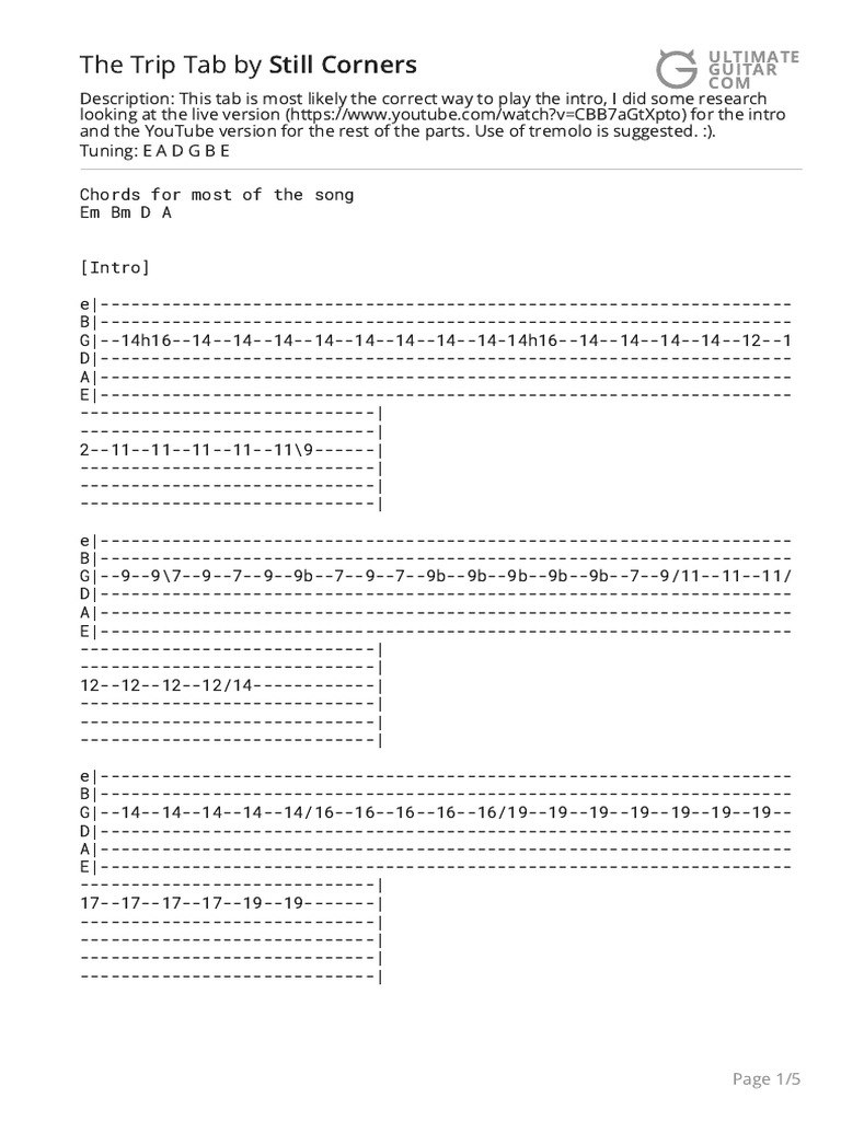 Still Corners "The Trip" Guitar Tab | PDF | Guitar Family Instruments ...