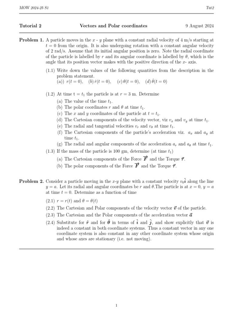 Tut 2 | PDF | Euclidean Vector | Acceleration