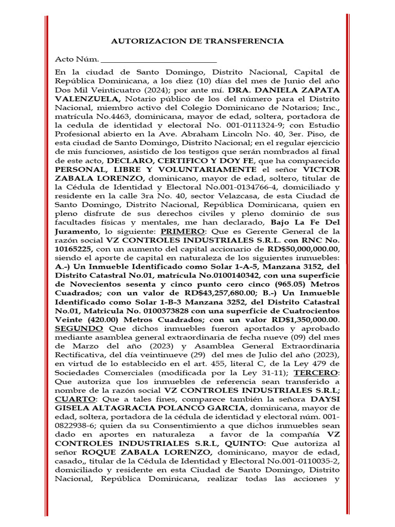 Declaracion Victor Zabala Lorenzo | PDF | República Dominicana | Documento de identidad