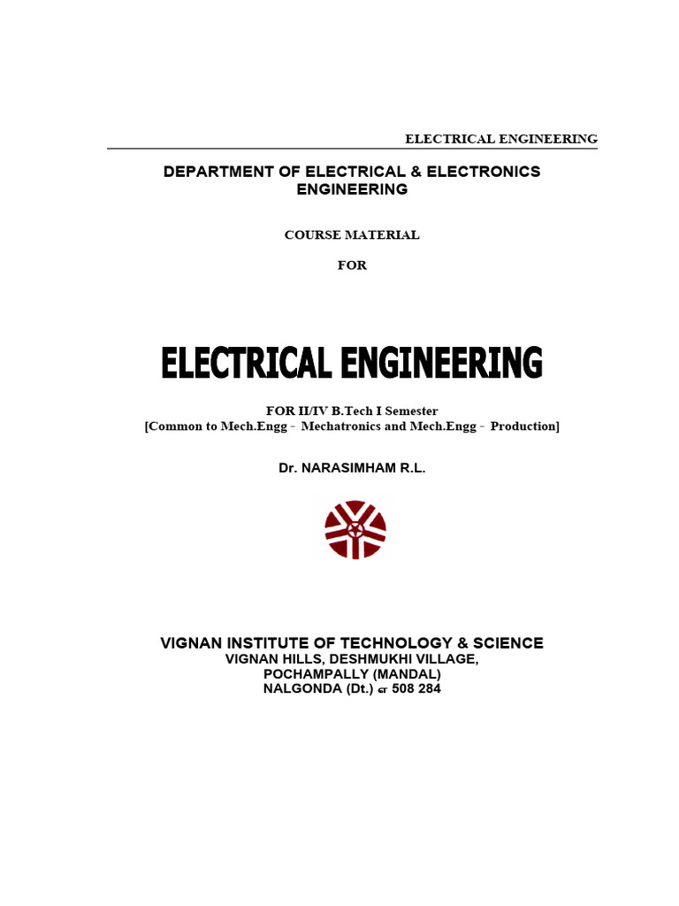 Electrical Engineering Course Material | PDF | Electric Motor | Transformer
