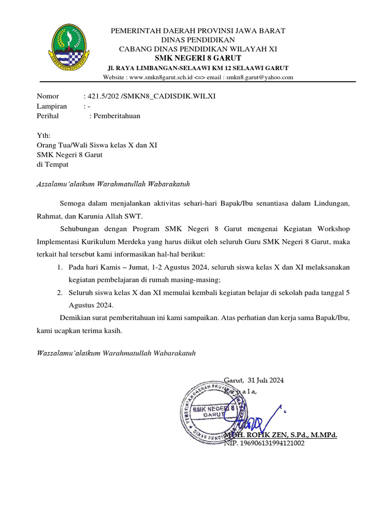 SURAT PEMBERITAHUAN WORKSHOP | PDF