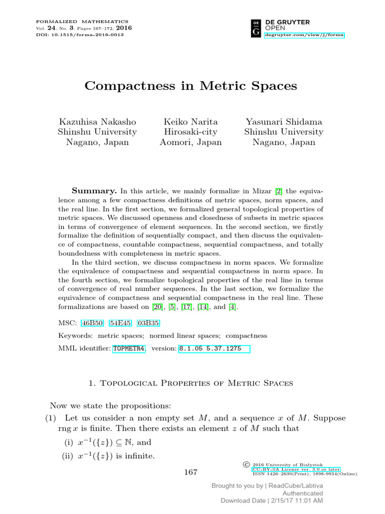 Compactness in Metric Spaces | PDF | Compact Space | Sequence