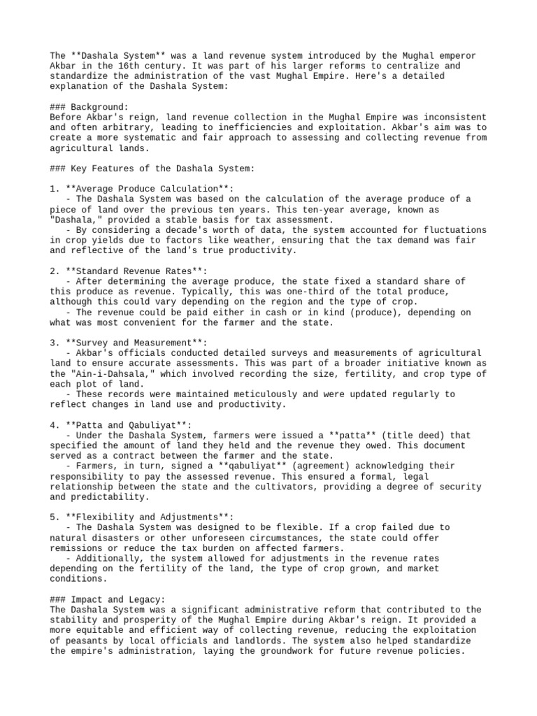 Dashala System Explained | PDF | Mughal Empire | Taxes