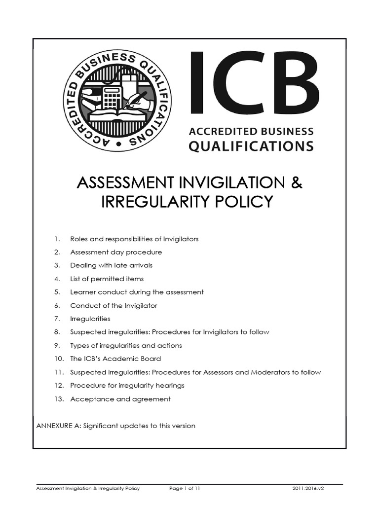 icb-assessment-invigilation-policy | PDF | Educational Assessment | Learning