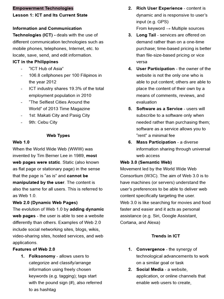 Empowerment Technology (Lesson 1-7) Reviewer | PDF | Malware | Html