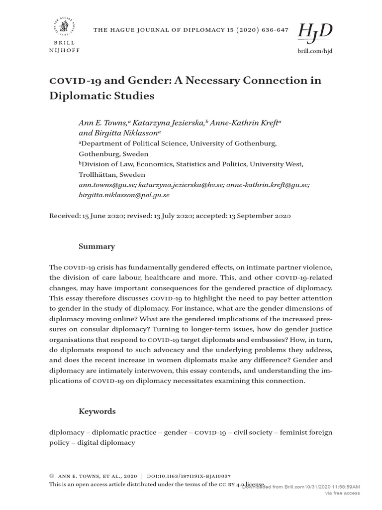 (1871191X - The Hague Journal of Diplomacy) COVID-19 and Gender - A ...