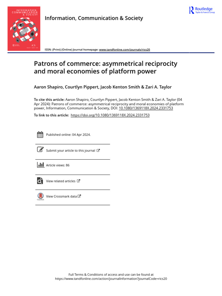 Patrons of Commerce Asymmetrical Reciprocity and Moral Economies of ...