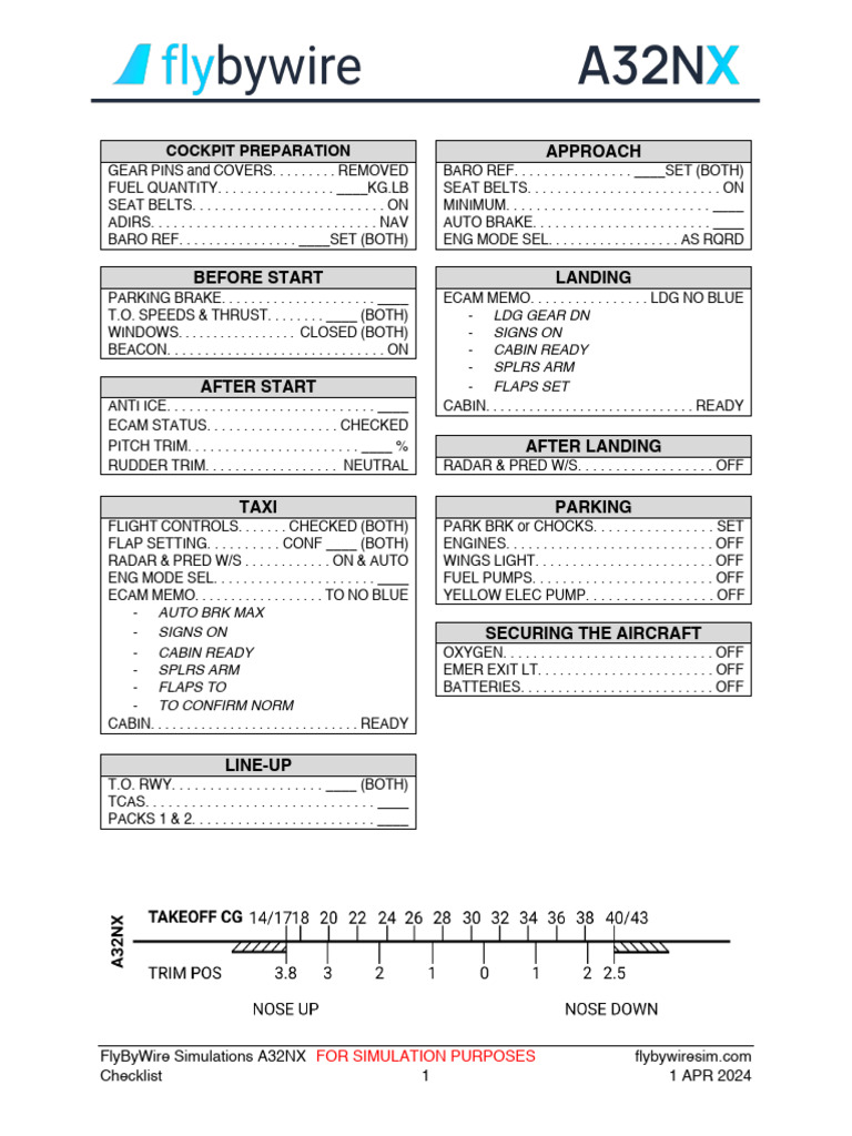 FBW A32NX Checklist | PDF | Aviation Safety | Aviation