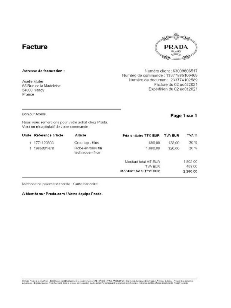 Facture Prada | PDF